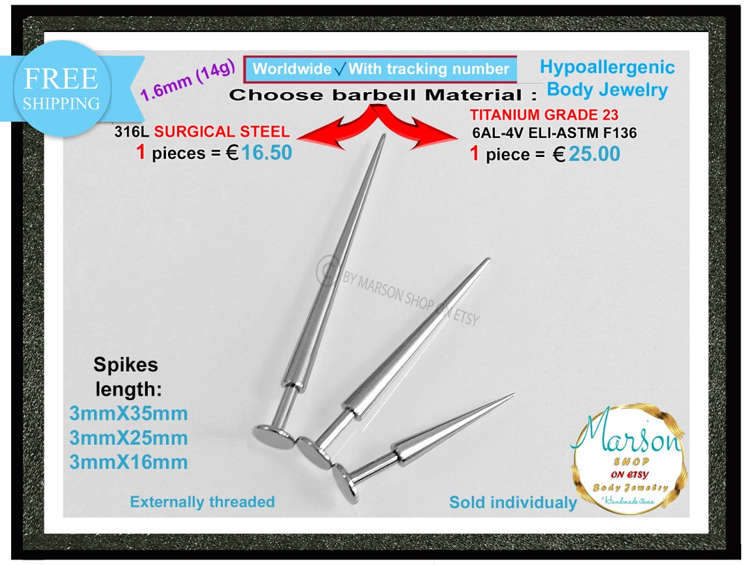Labret Spike, Barbell, 14g, Body Jewellery, TITANIUM or S/steel, Ear ...