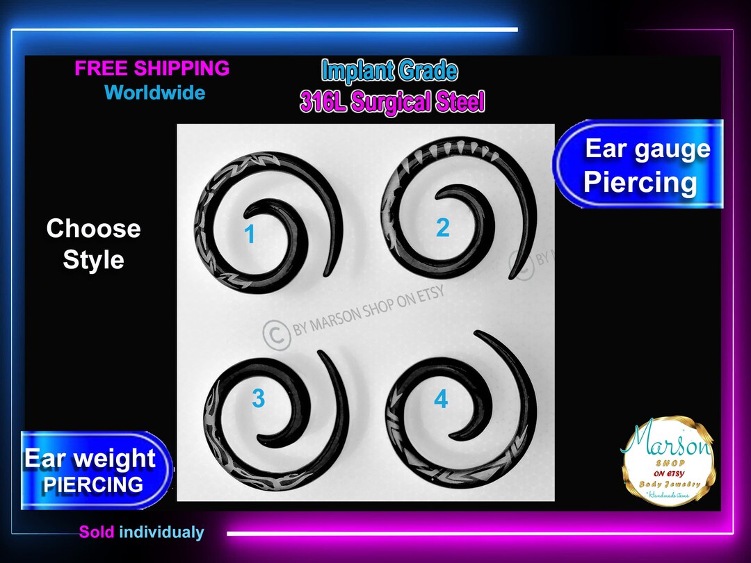 Ear Gauge, Heavy Ear Weight, Piercing, Earlobe Spiral Body Jewelry, New ...