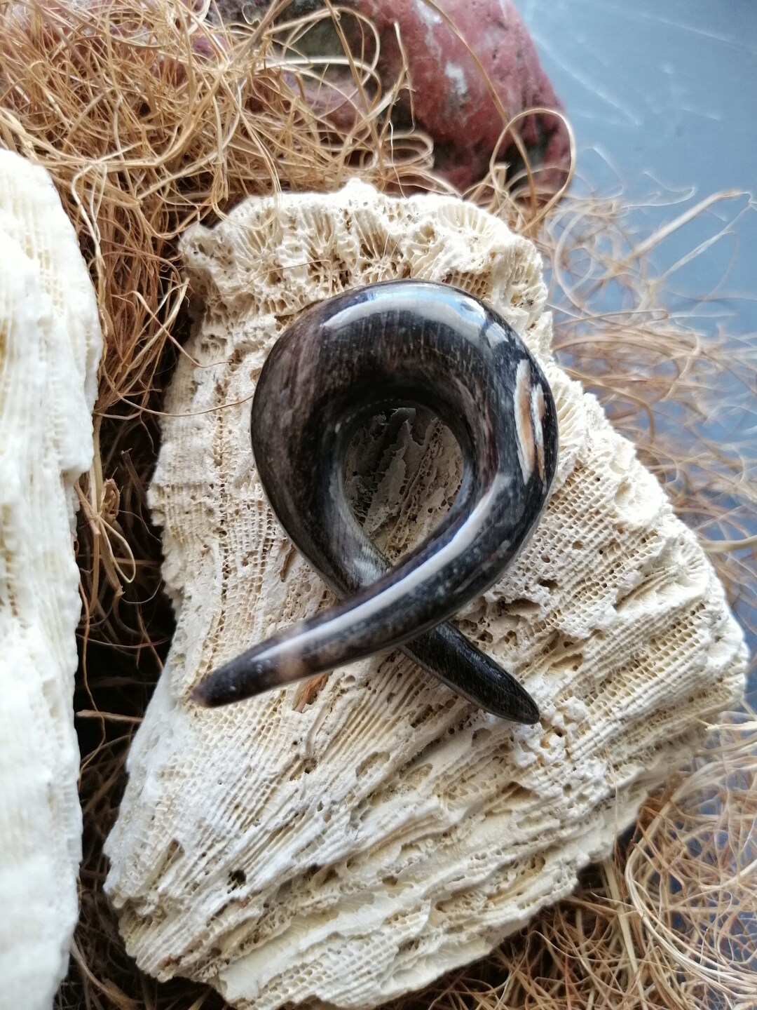 Twisted Pincher - Organic Bone Hand Carved Stretcher Earrings - Real ...