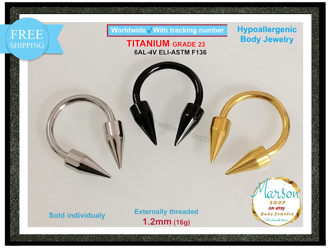 Septum SPIKES, Horseshoe Circular Barbell, Titanium, 16g. Good for Septum, Snake Bite, Helix ...