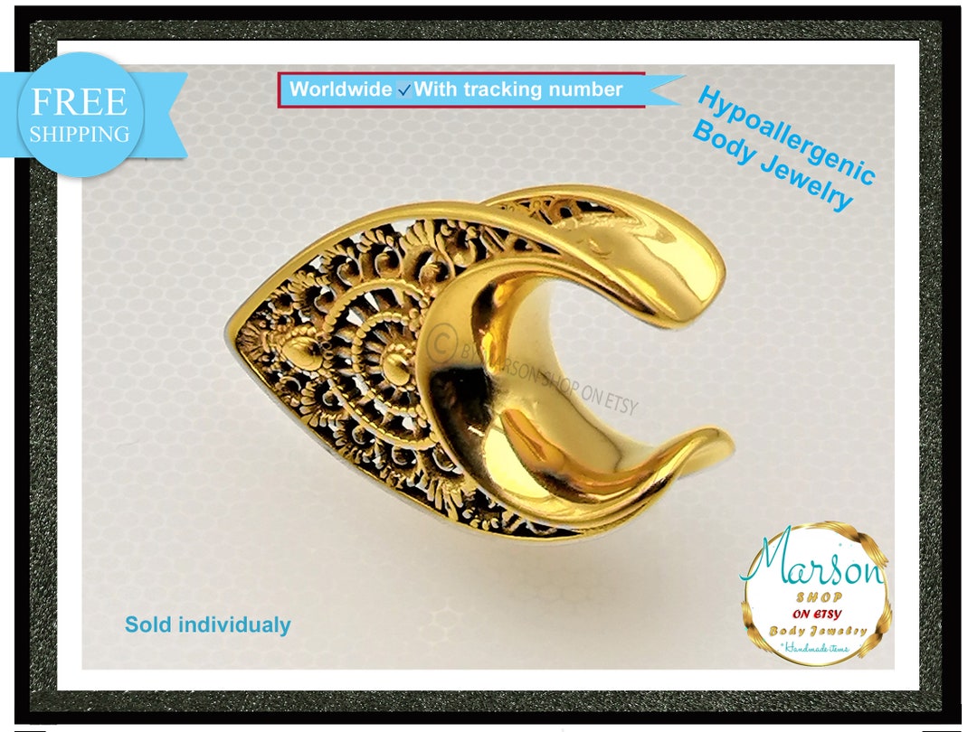 Ear TITANIUM Half Tunnels, Anodized Gold, Ear Gauge Tunnels, Gauge ...