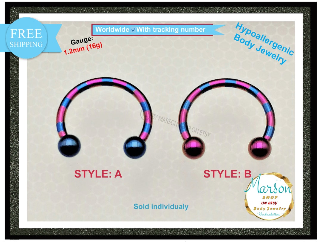Horseshoe Barbell, Ear, Septum Ring, Titanium, Circular Barbell Stripes ...