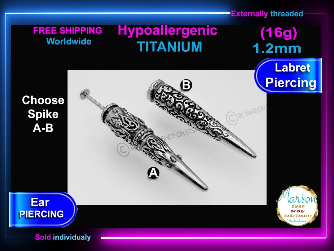 Labret Spike With Very Long Spikes, Body Piercing Jewelry 16g, 1.2mm ...