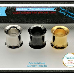 Ear TITANIUM Tunnel, Silver, Black, Gold, Internally Threaded ...