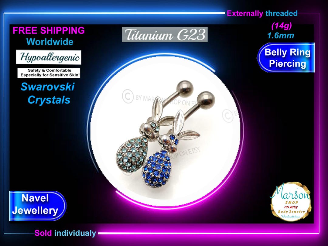 Swarovski Crystal Belly Ring, Titanium Hypoallergenic Navel Jewelry - Etsy