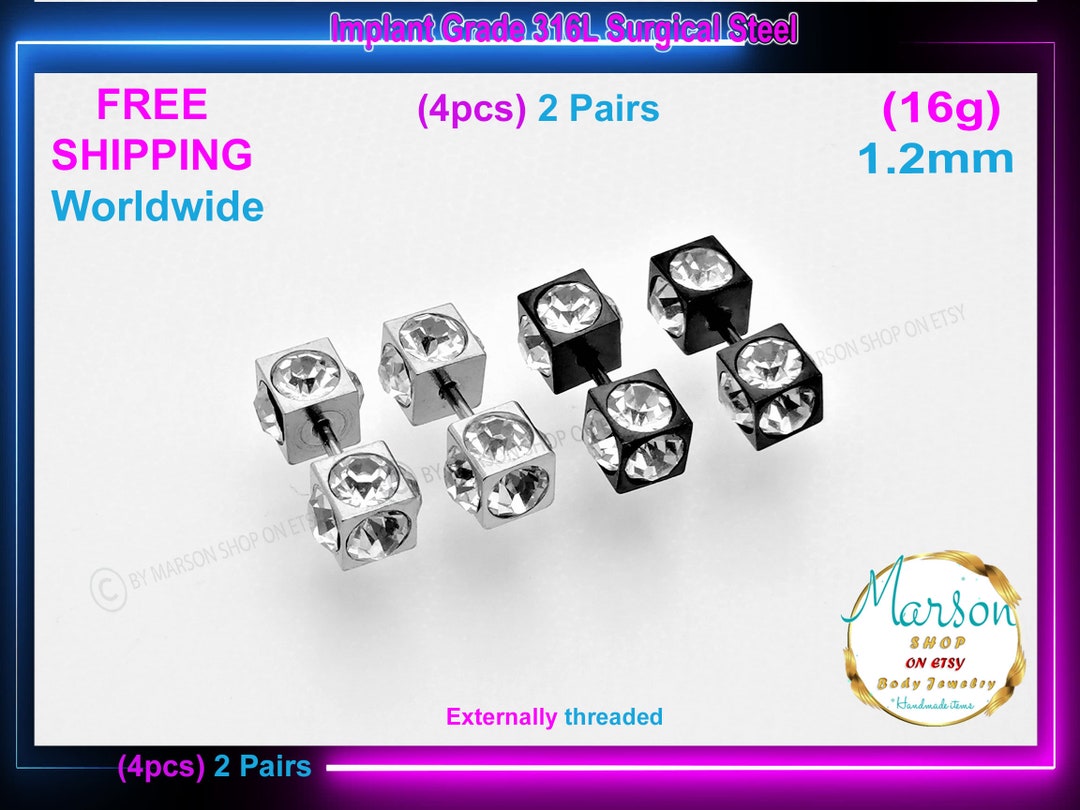 Straight Barbell Earring With Dice, Color Silver & Black, Body Piercing ...