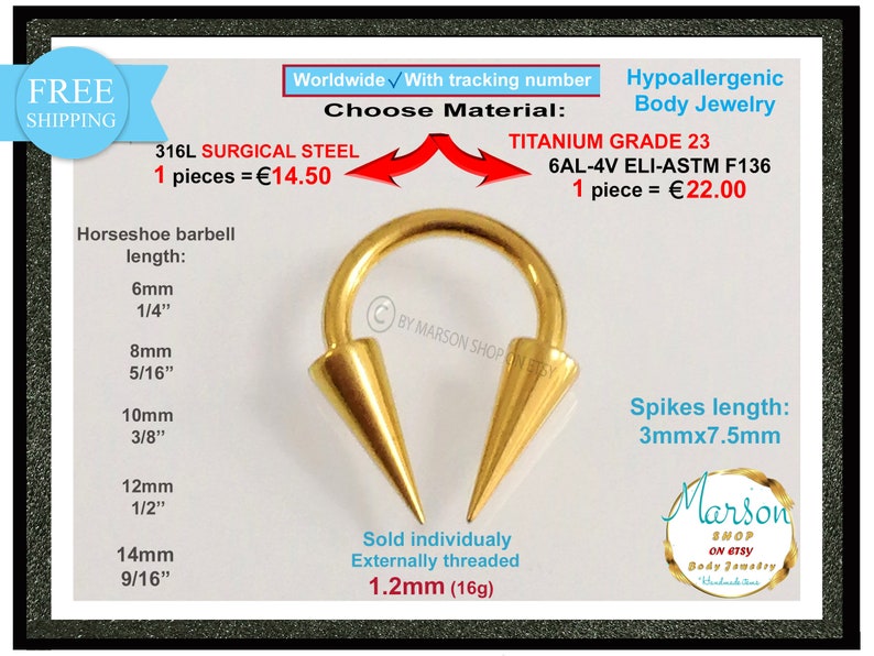 Piercing para el tabique nasal con forma de herradura, 16 g, titanio o ...