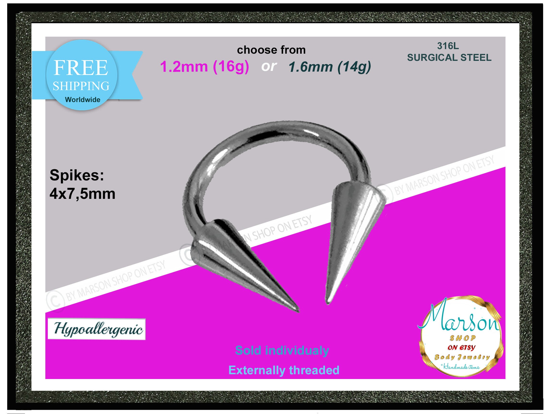 Spike Horseshoe Septum Ring, Surgical Steel Body Piercing (14g/16g) - Etsy