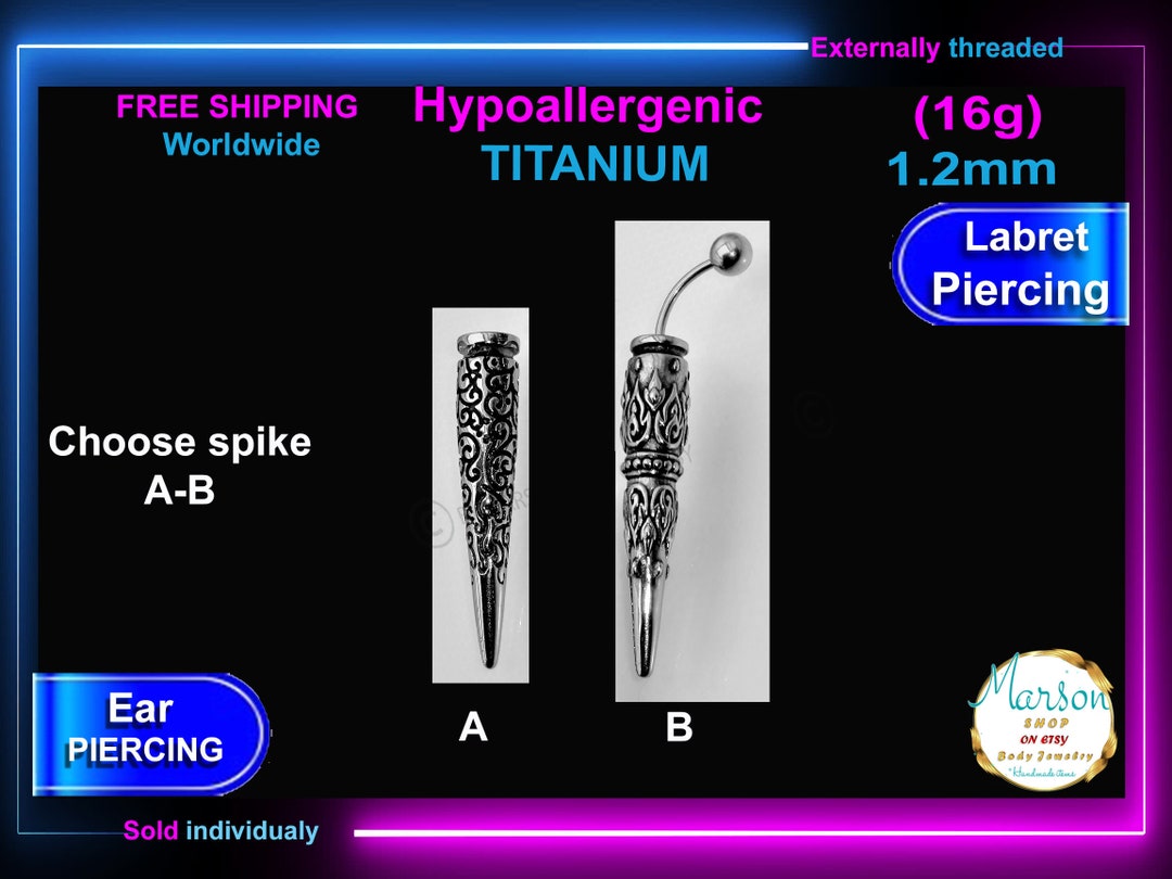 Titanium Labret Barbell, Long Spike, Engraved Filigree, 16g - Etsy