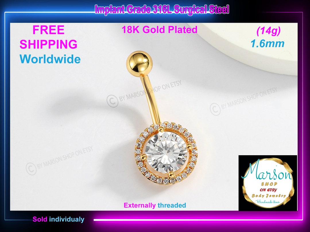 Anillo para el ombligo, circonita redonda, color transparente, piercing para el ombligo, 14 g, 1 ...