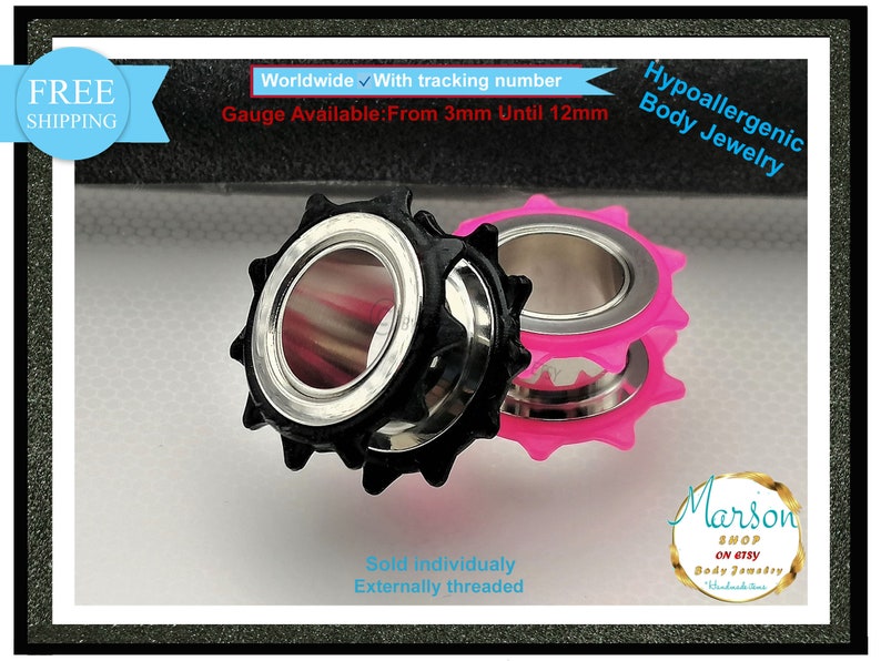 Surgical Steel Ear Tunnel, Sun O-rings, Pink & Black Gauges - Etsy