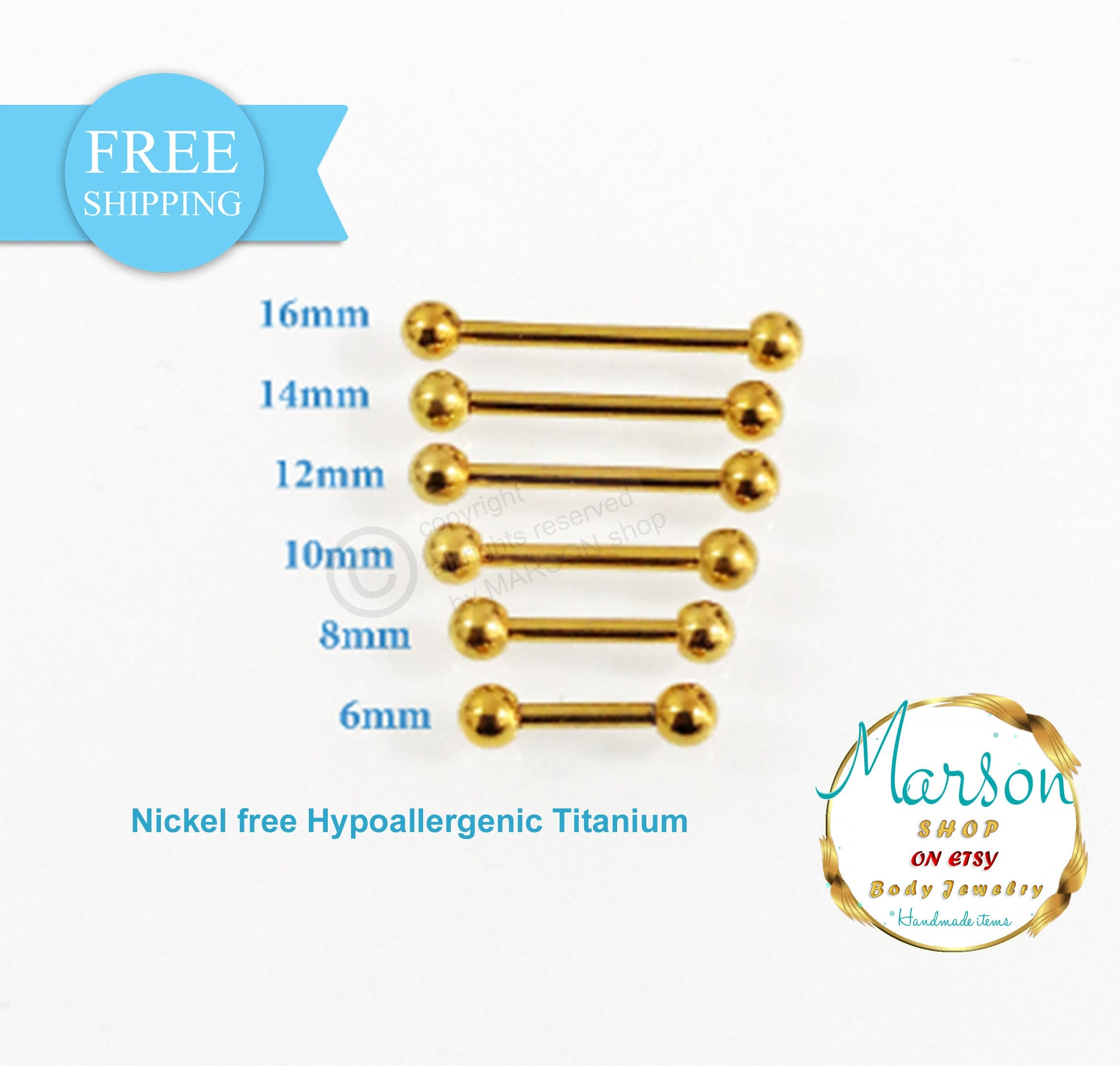 16g Gold Straight Barbell With Balls. Titanium Hypoallergenic - Etsy