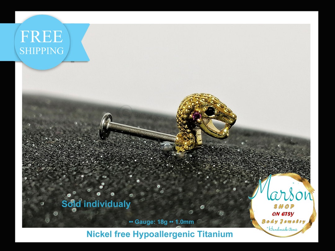 Lip Piercing, Snake Head, Labret Barbell, 16g, 1.2mm, Body Jewelry ...