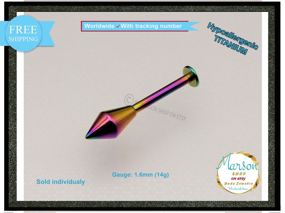 Labret Spike Rainbow Piercing TITANIUM Diamond Shaped - Etsy