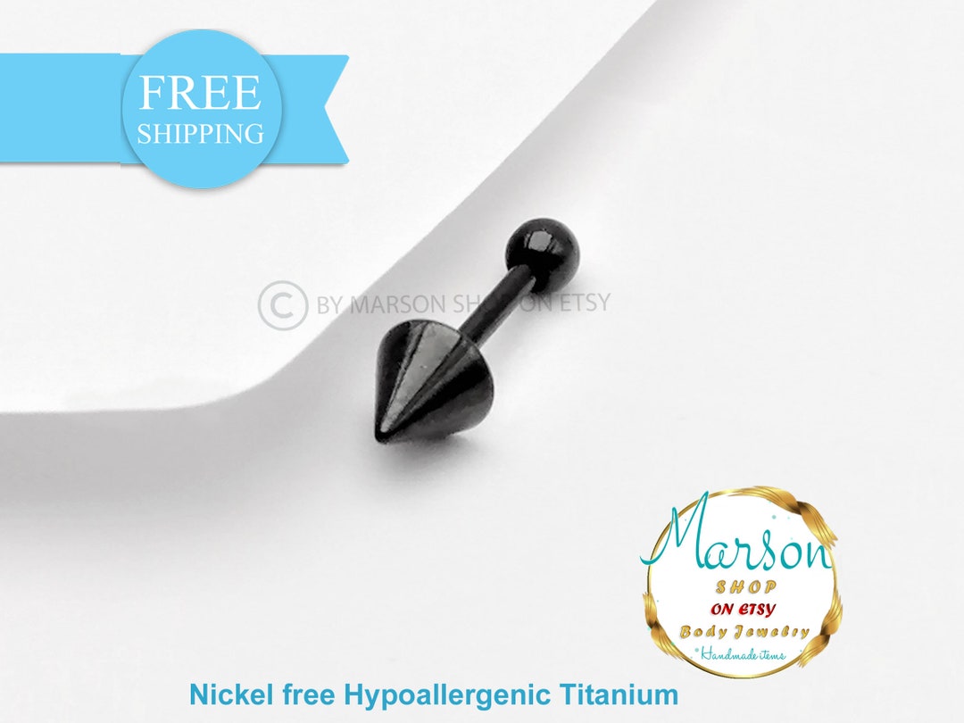 Barbell Black Titanium Straight - 16g Barbell Ball and Spikes - Rook ...