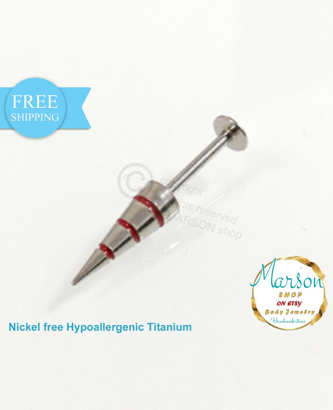 Labret Spike, Long Spikes, TITANIUM, 16g, Red Color Layers, Lips ...