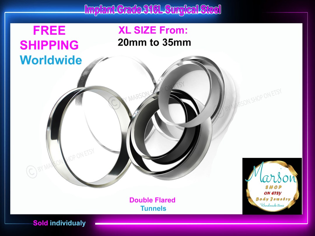 Eartunnels, Double Flared, Very Big Size, Silver Color, XL SIZE Ear ...