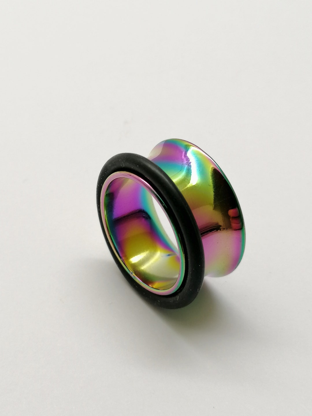 Ear Flared, 20mm Rainbow TITANIUM Tunnel, Single and O-ring. Anti ...
