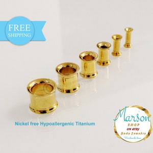 TITANIUM Tunnels, Anodized Gold,internally Threaded, Anti-allergic ...