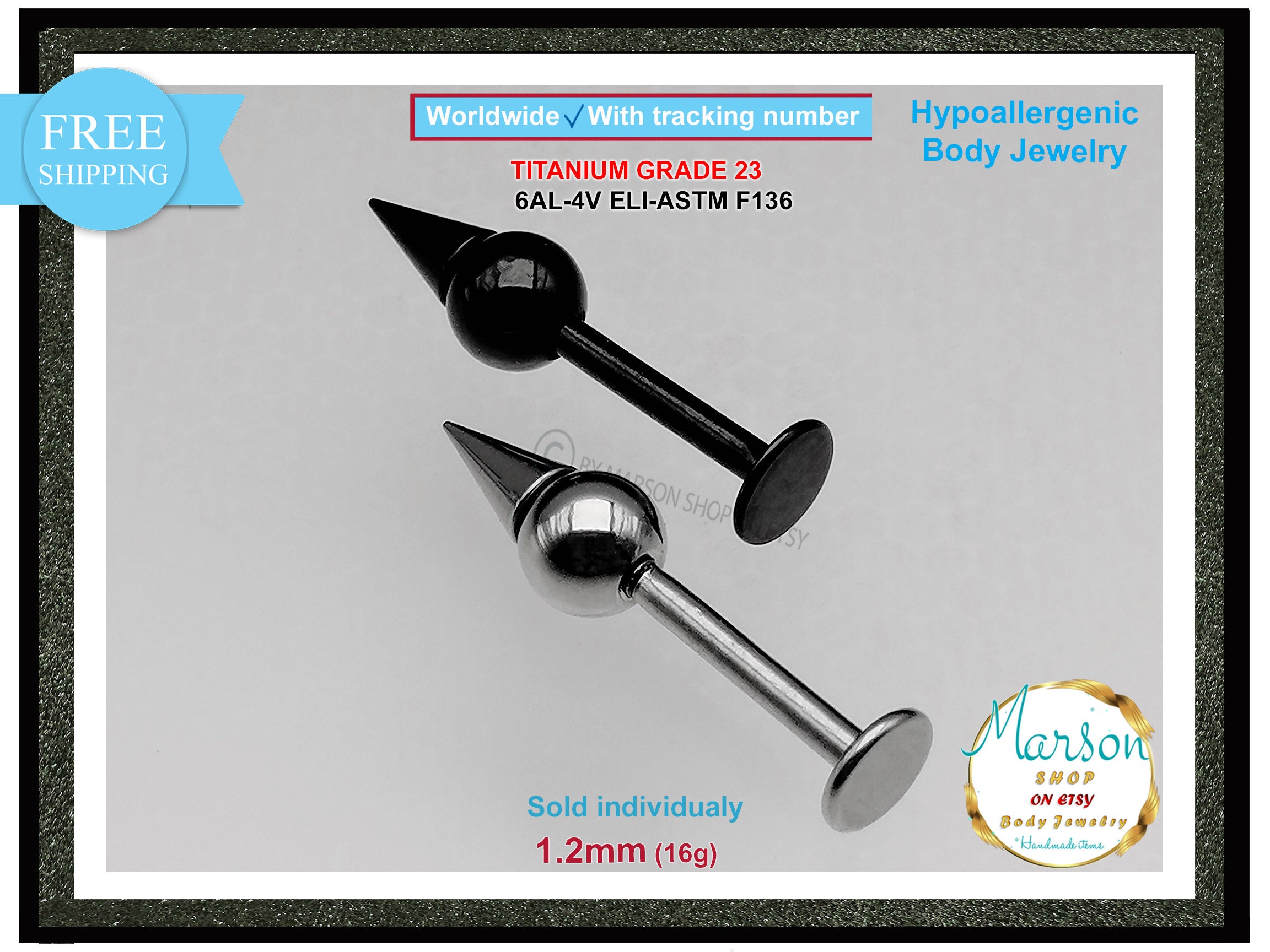 Labret Bar Helix Cartilage Tragus Lip Piercing Thin Guage 6, 10m Stud ...