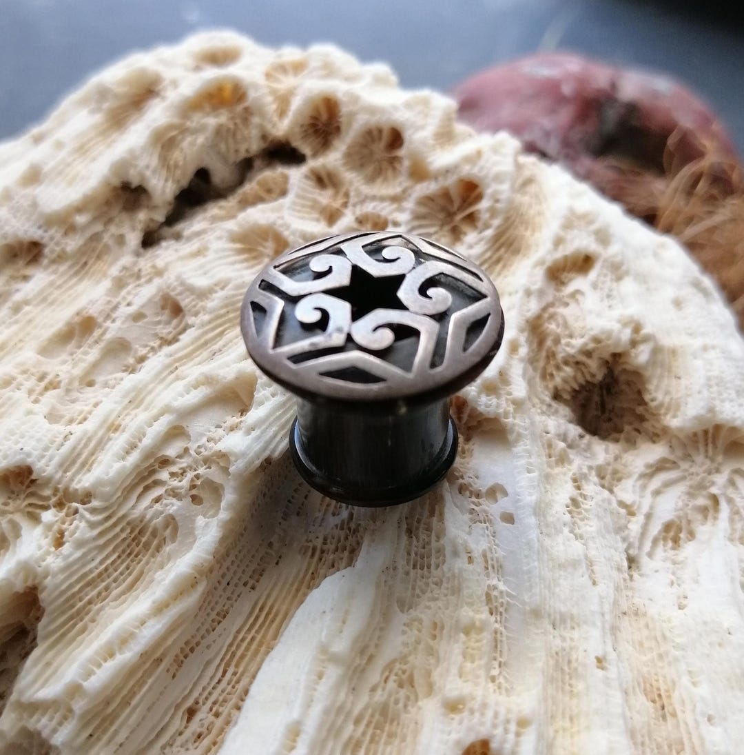 Buffalo Horn Ear Plug, Silver Ornate Tribal Tunnel (14mm) - Etsy