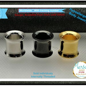 Ear TITANIUM Tunnel, Silver, Black, Gold, Internally Threaded ...