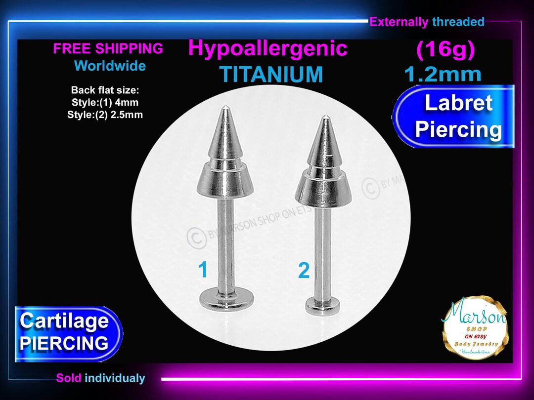 Labret Barbell, 16g, Titanium, Layered Spikes, Ear, Cheek, Piercing ...