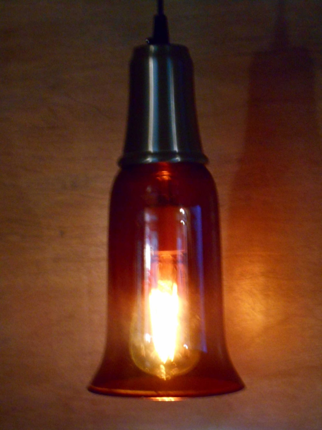 Glass Pendant Ceiling Light, With a Red Orange Shade - Etsy