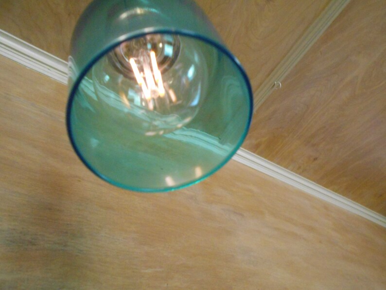Glass Pendant Ceiling Light, With a 4x3.25 Inch Aqua Glass Shade - Etsy
