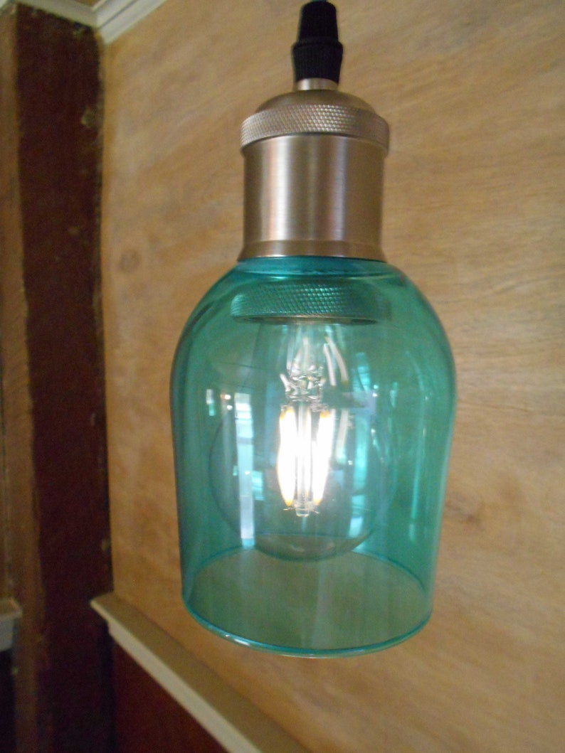 Glass Pendant Ceiling Light, With a 4x3.25 Inch Aqua Glass Shade - Etsy