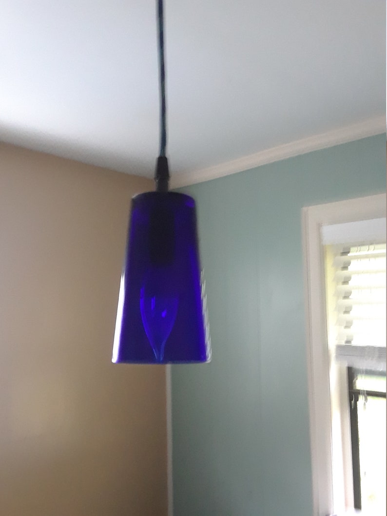 Handcrafted, Cobalt Blue Pendant Light, With a 7x3 Inch Drinking Glass ...