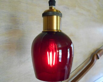 Glass Pendant Ceiling Light with a Red Glass Shade | Etsy