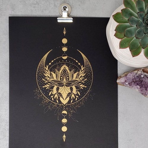 Moon Phase Lotus Wall Art - Etsy