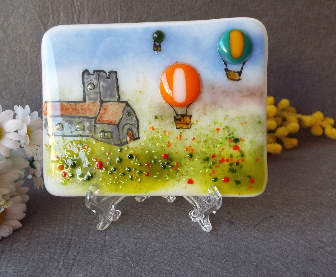 Fused Glass Landscape - Church - Balloons -windowsill Art - Shelf Art ...