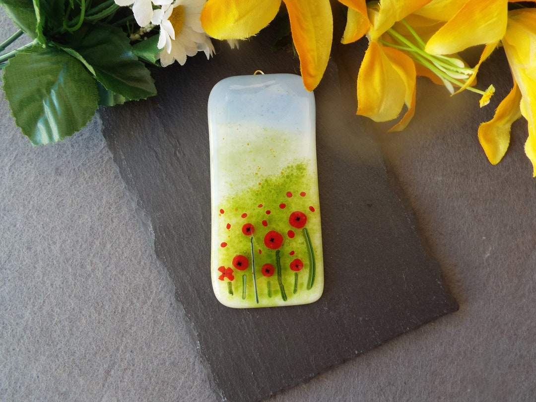 Fused Glass - Poppies - Panel - Wall Art - Living Room - Study - Gift ...