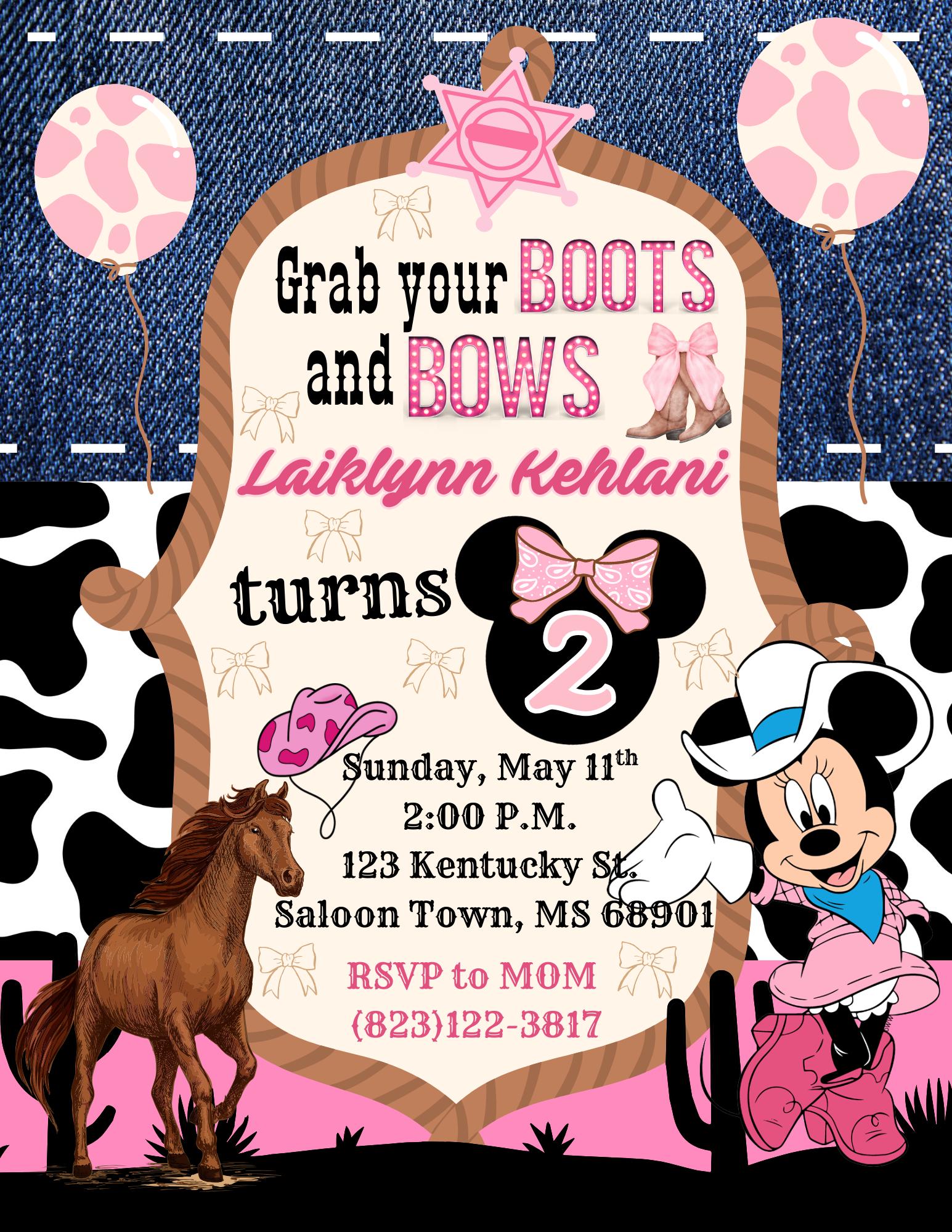 Minnie Mouse Boots & Bows Birthday Invitation - Etsy