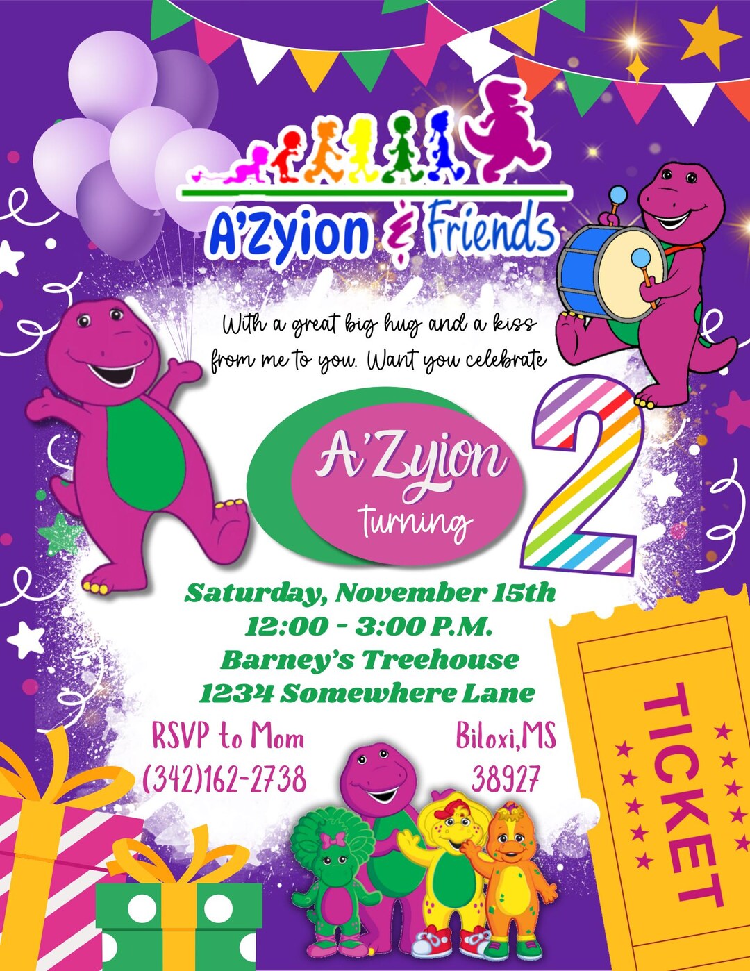 Barney & Friends Theme Birthday Invitation - Etsy