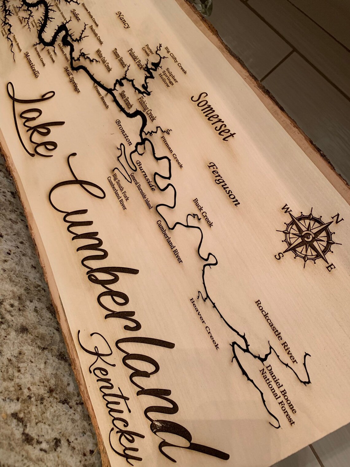 Live Edge Engraved Lake Map - Etsy