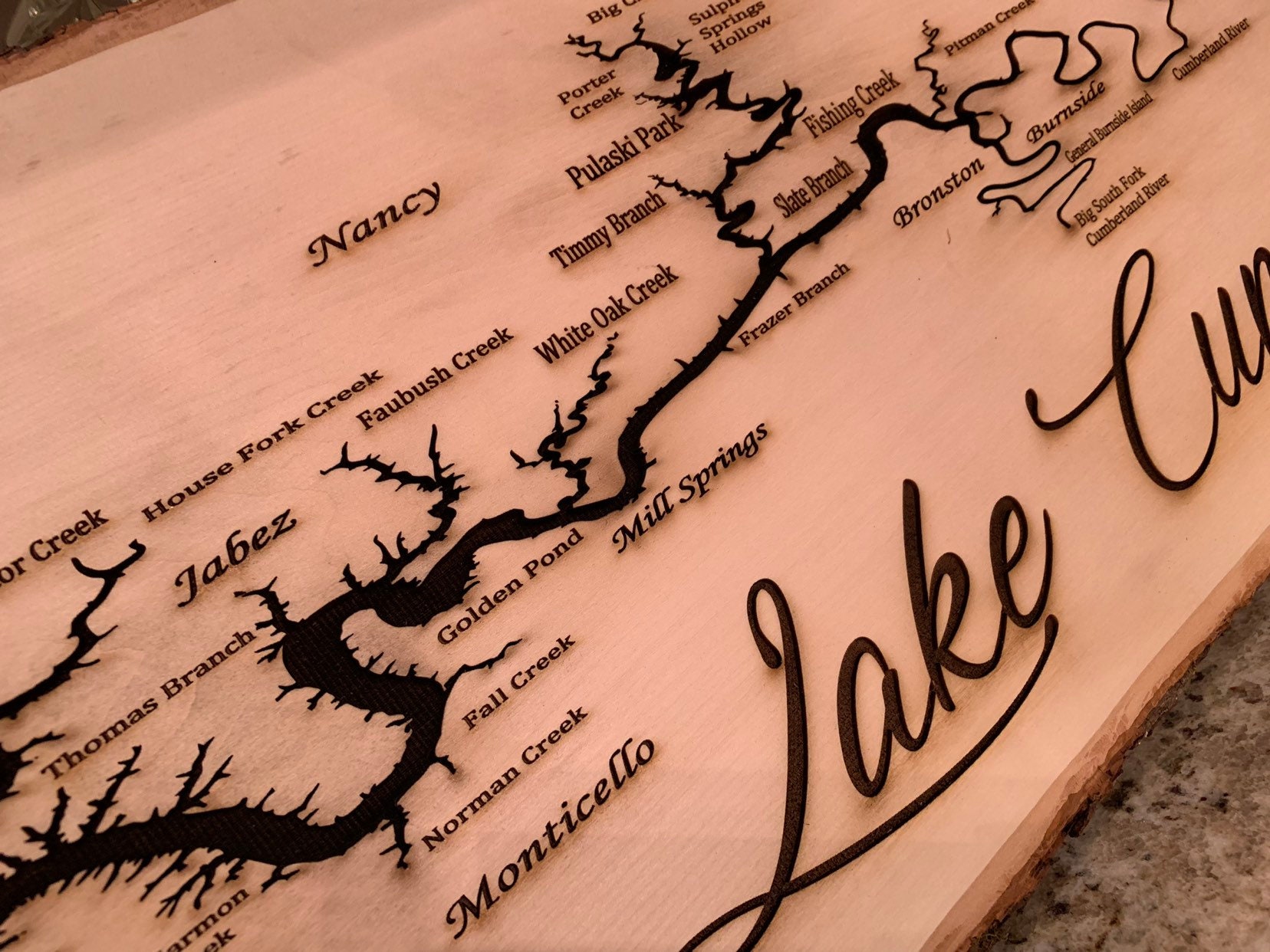 Live Edge Engraved Lake Map - Etsy