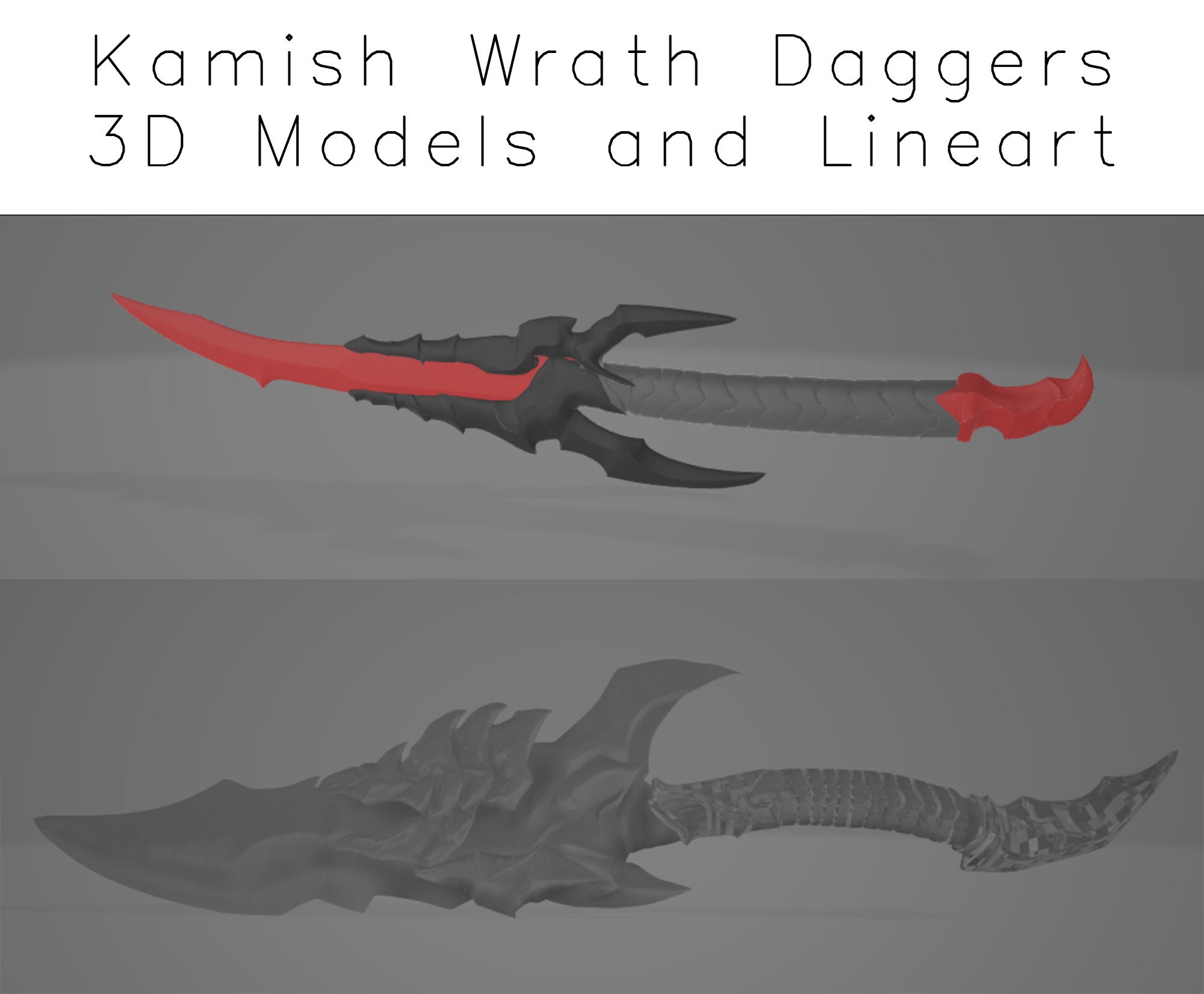 Kamish's Wrath Daggers - 3D Models and Lineart DIGITAL FILE - Etsy