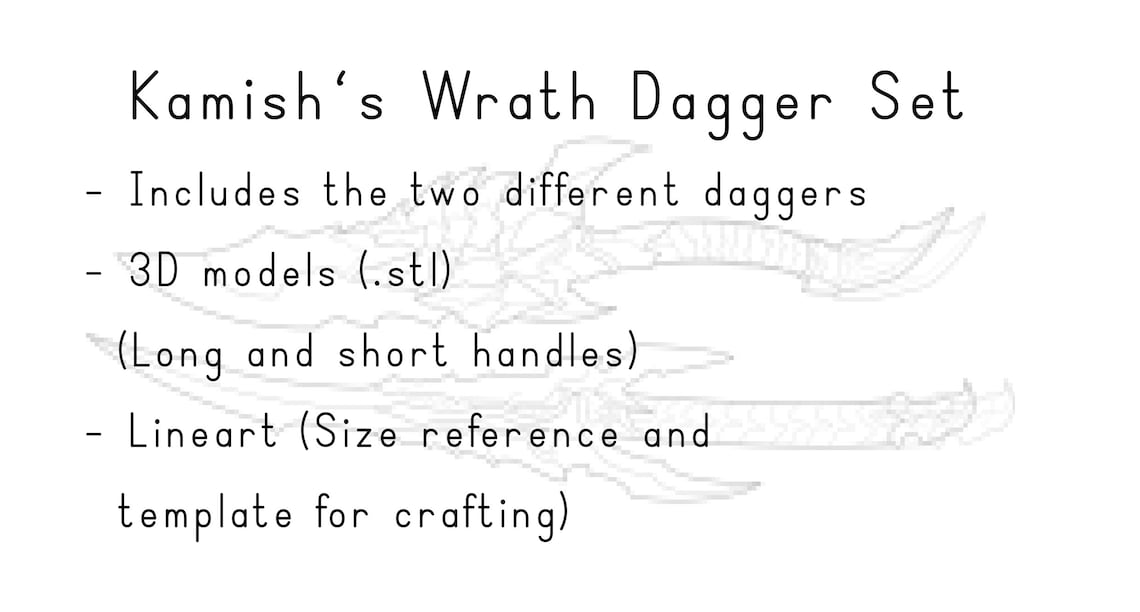 Kamish's Wrath Daggers - 3D Models and Lineart DIGITAL FILE - Etsy