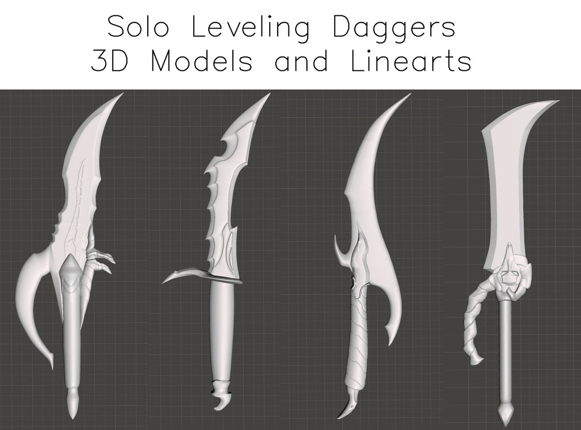 Solo Leveling Daggers - 3D Models and Linearts DIGITAL FILE - Etsy