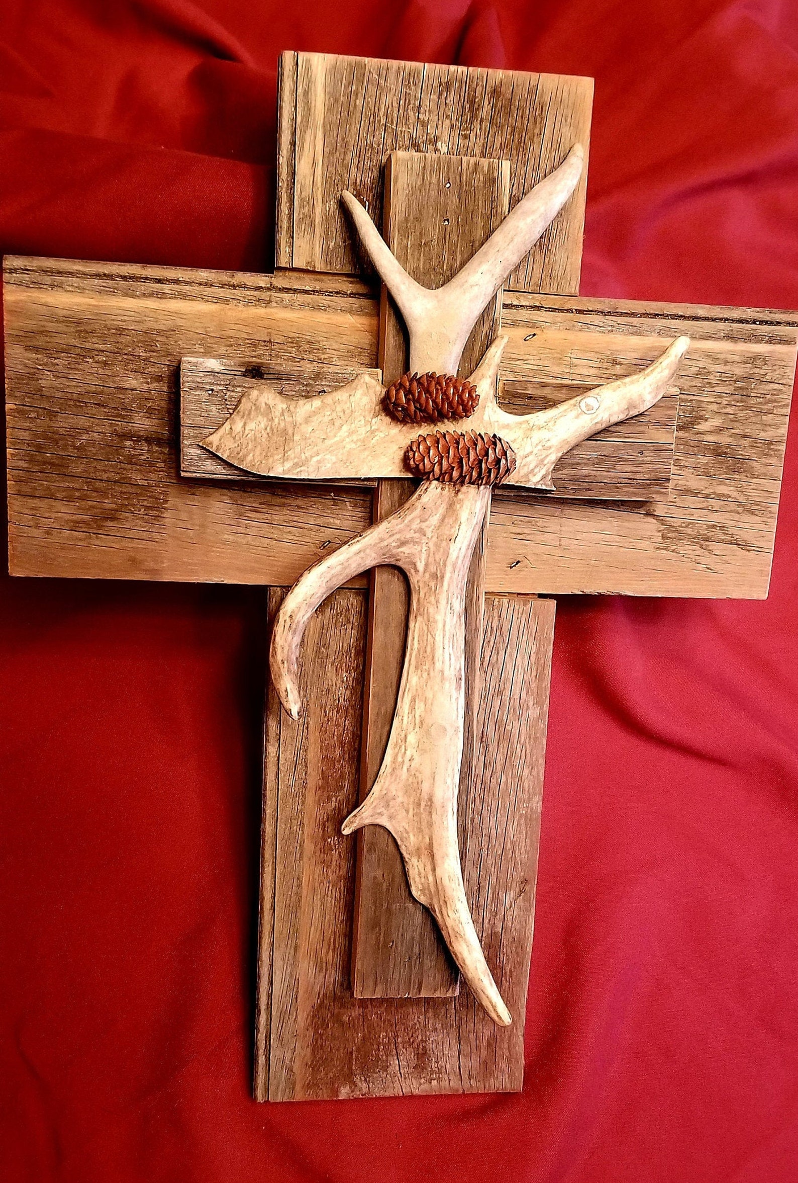 Barnwood & Fallow Deer Antler Cross - Etsy