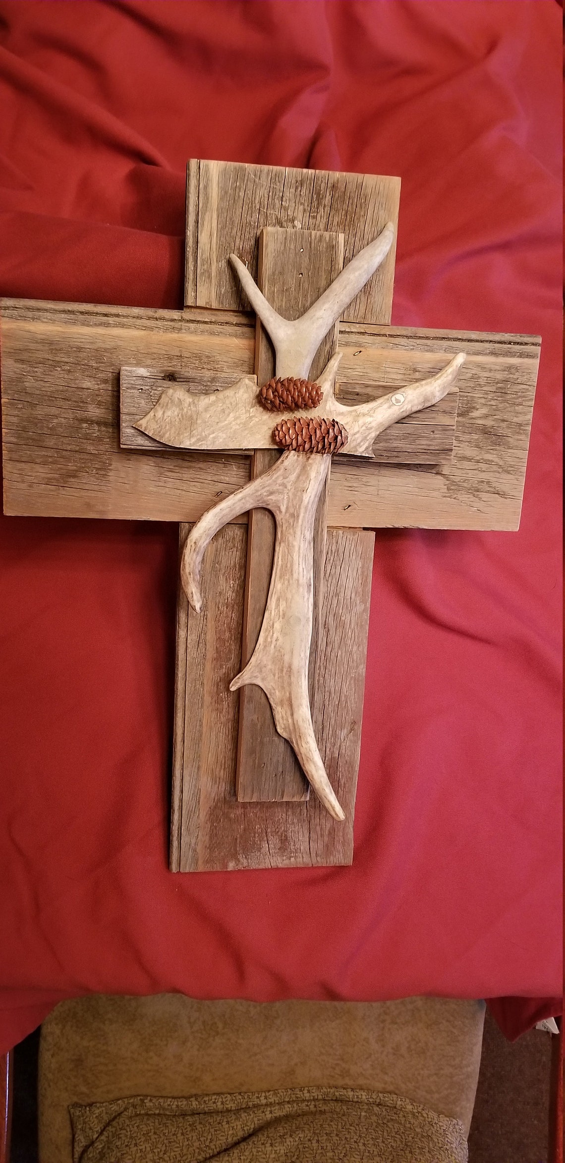 Barnwood & Fallow Deer Antler Cross - Etsy