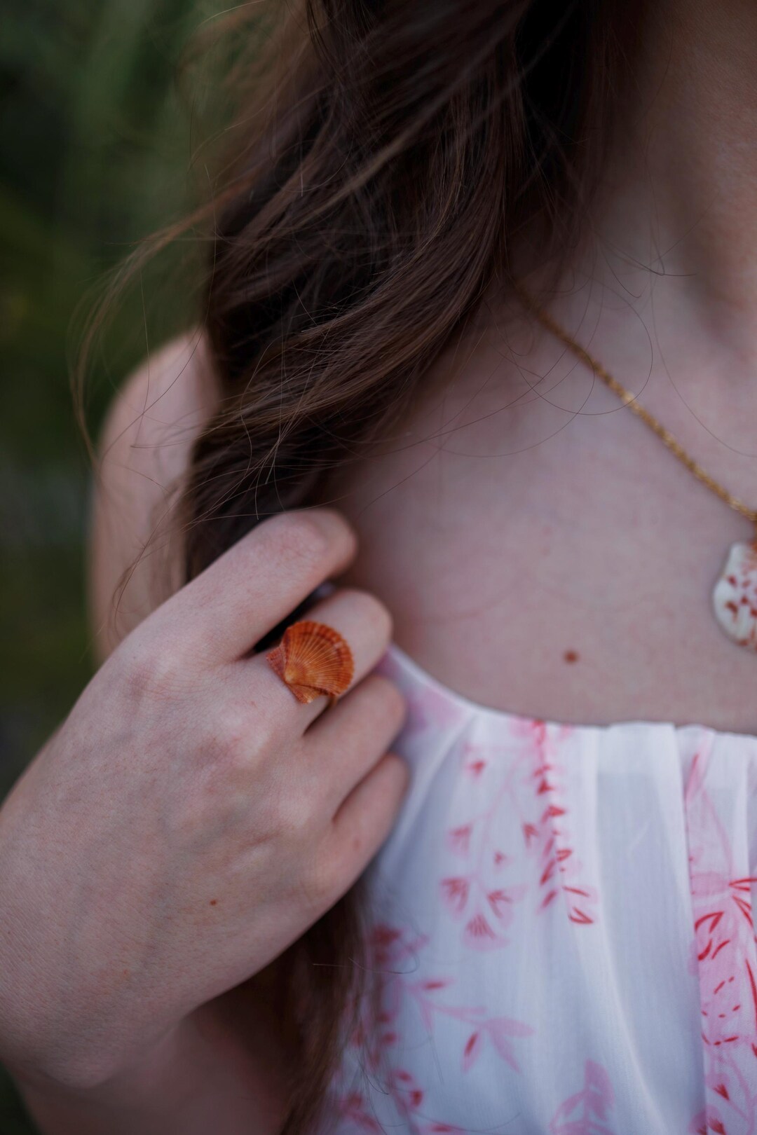Orange Scallop Shell Ring – Natural Shell on Gold-plated Stainless ...