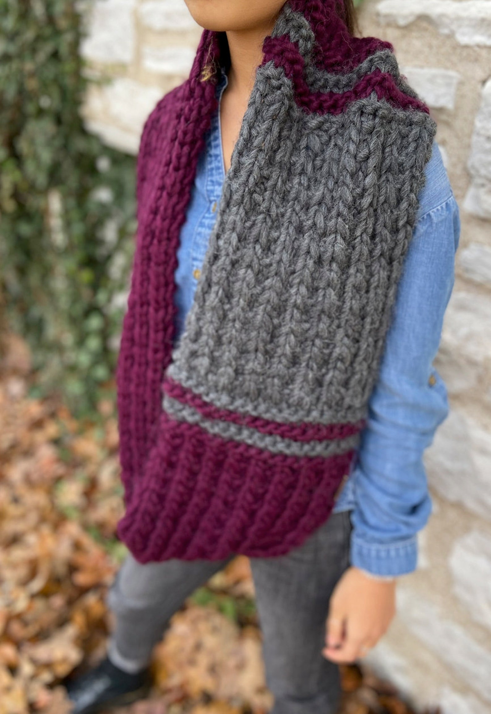 Hand Knit Super Bulky Two Color Fisherman's Rib Infinity Scarf ... Hand Knit Super Bulky Two Color Fisherman's Rib Infinity Scarf ...
