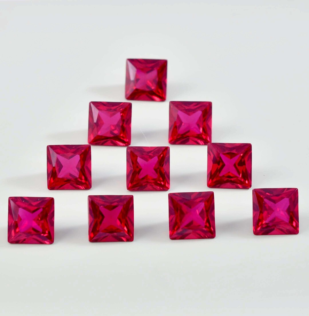 10 Pcs Natural Mogok Red Ruby Square Cut Loose Gemstone Certified ...