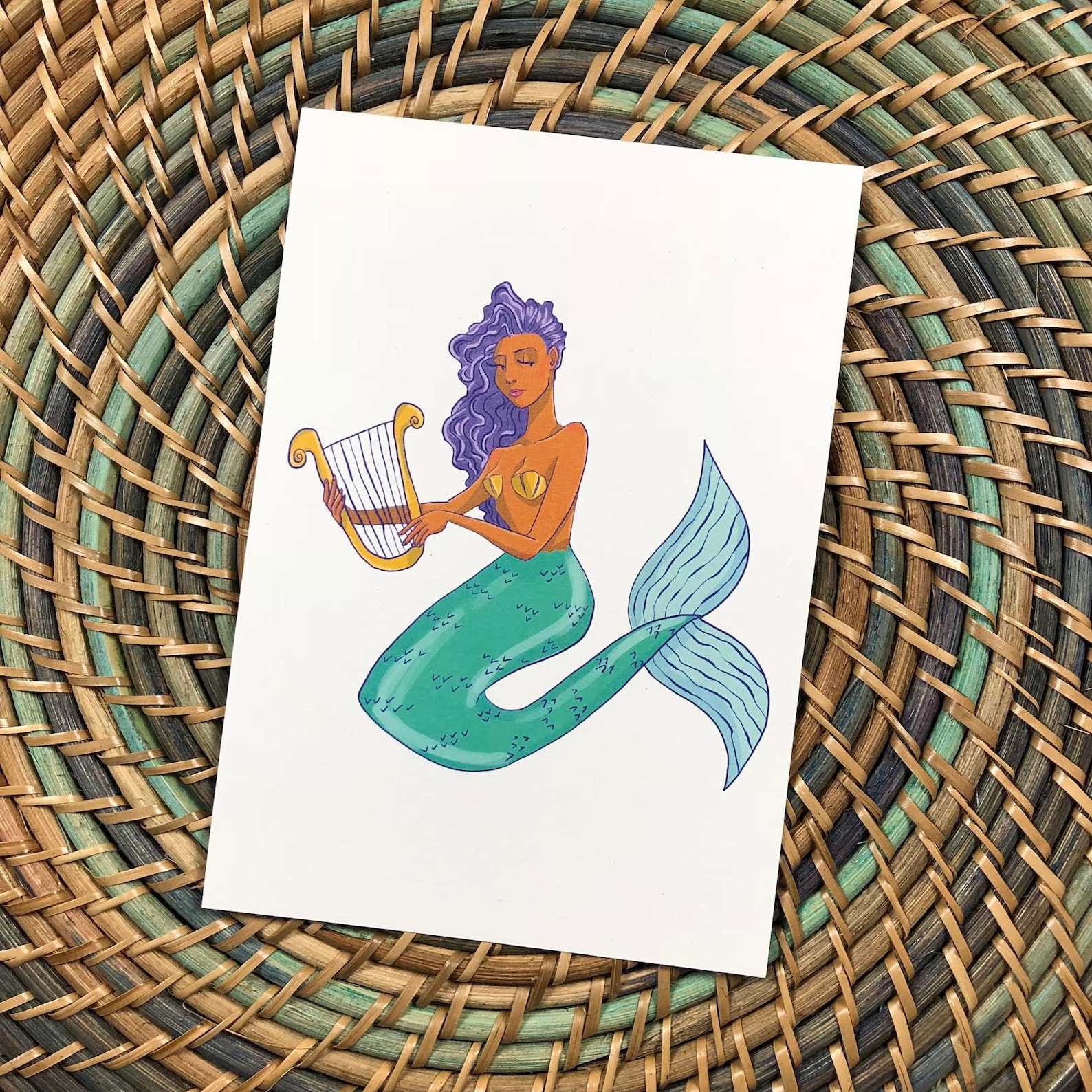 Mermaid Illustration - Playing Harp - Etsy