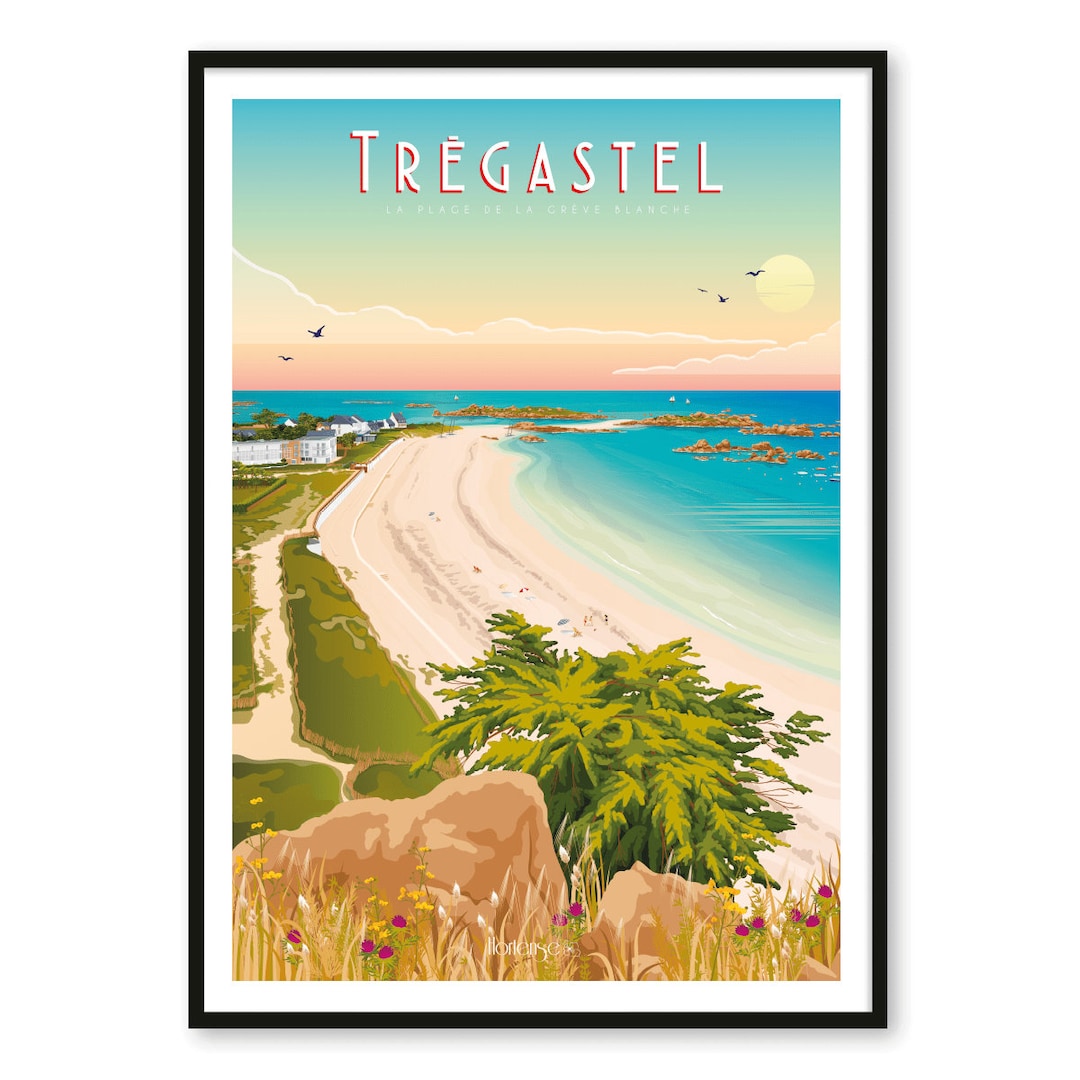 Trégastel Poster – the White Strike Beach - A2 // Illustration ...