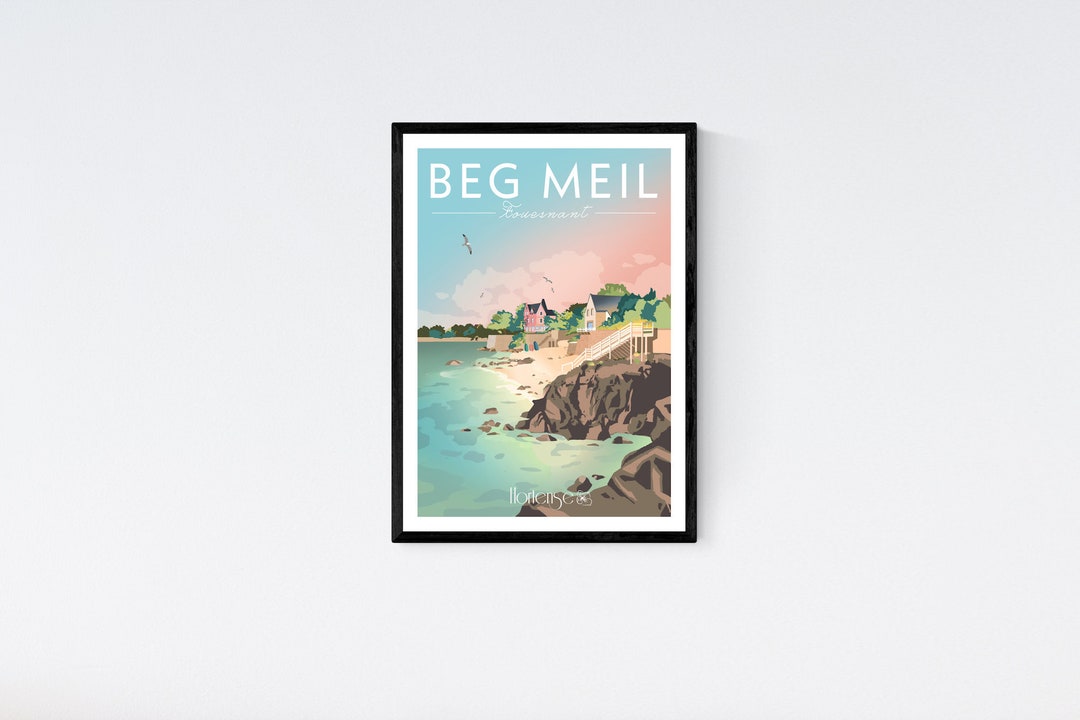 Poster Beg Meil Fouesnant Brittany A2 // Illustration Decoration Wall ...